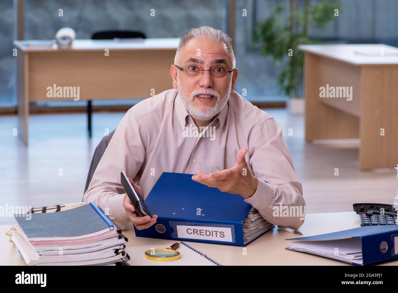Old male bookkeeper in budget planning concept Stock Photo - Alamy
