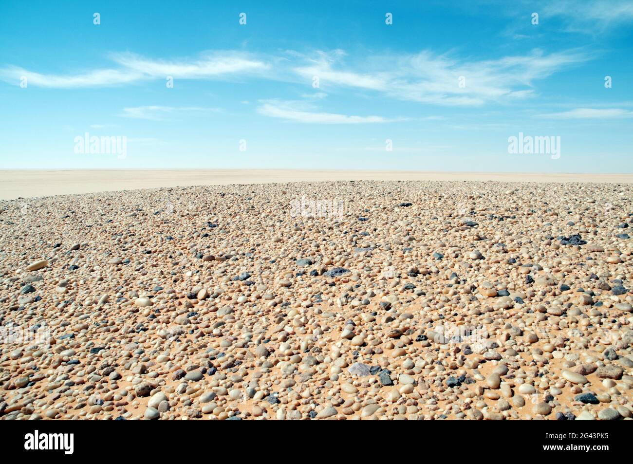 The desert floor littered with countless pebbles, part of an ancient ...