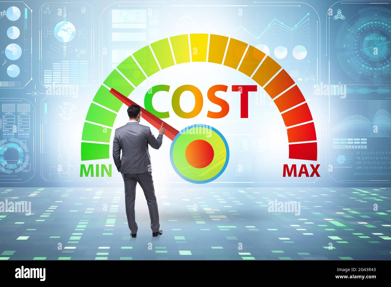 Cost management concept with businessman Stock Photo - Alamy