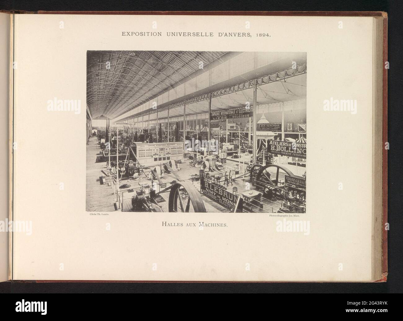 Interior of the machine hall during the world exhibition in Antwerp ...
