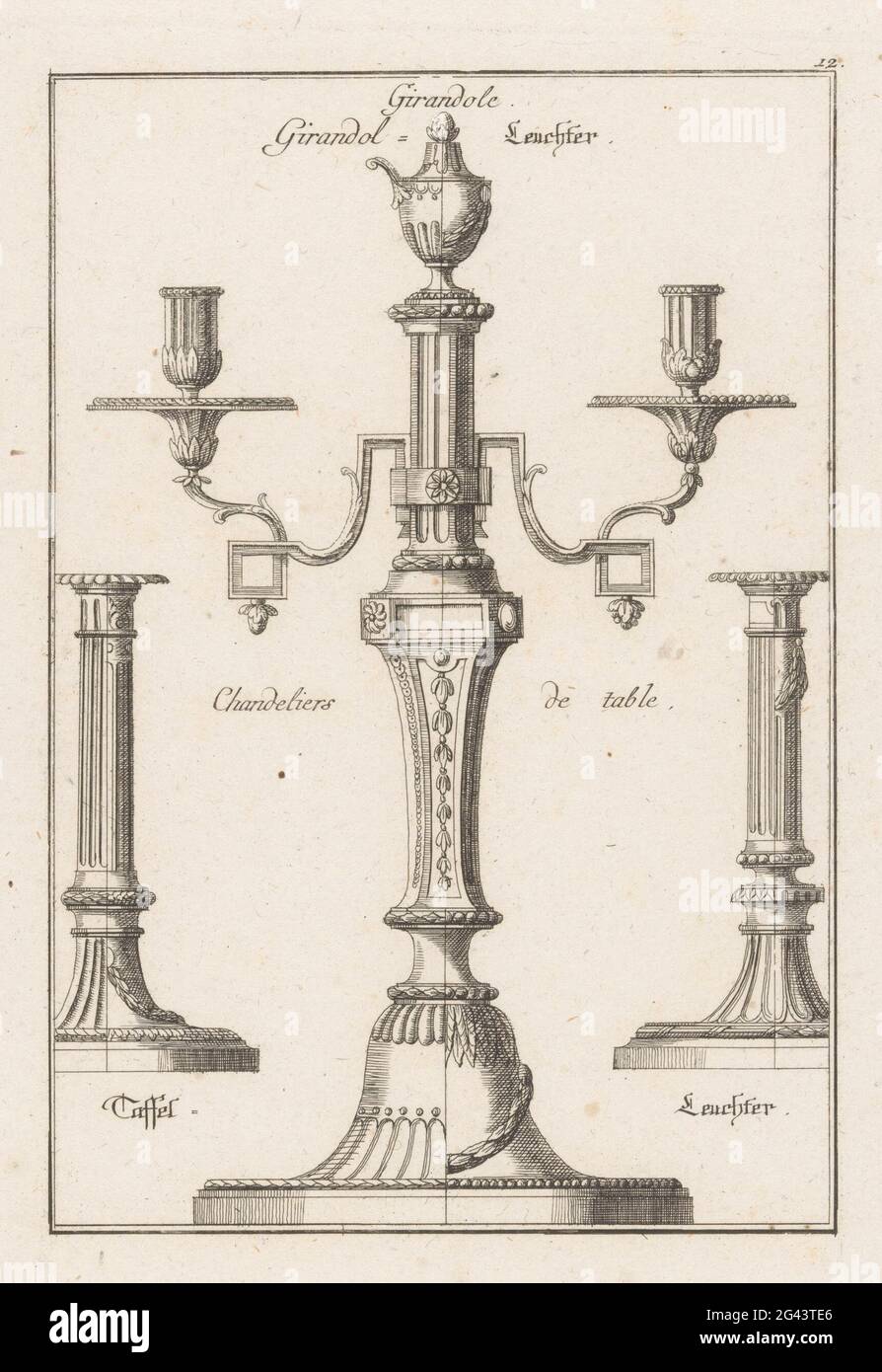 Candlesticks and girandole; Design of silverware; Dessseins the ...