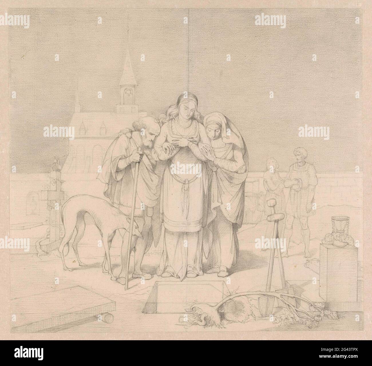 Scene from a medieval story: the parents and wife of the deceased ...