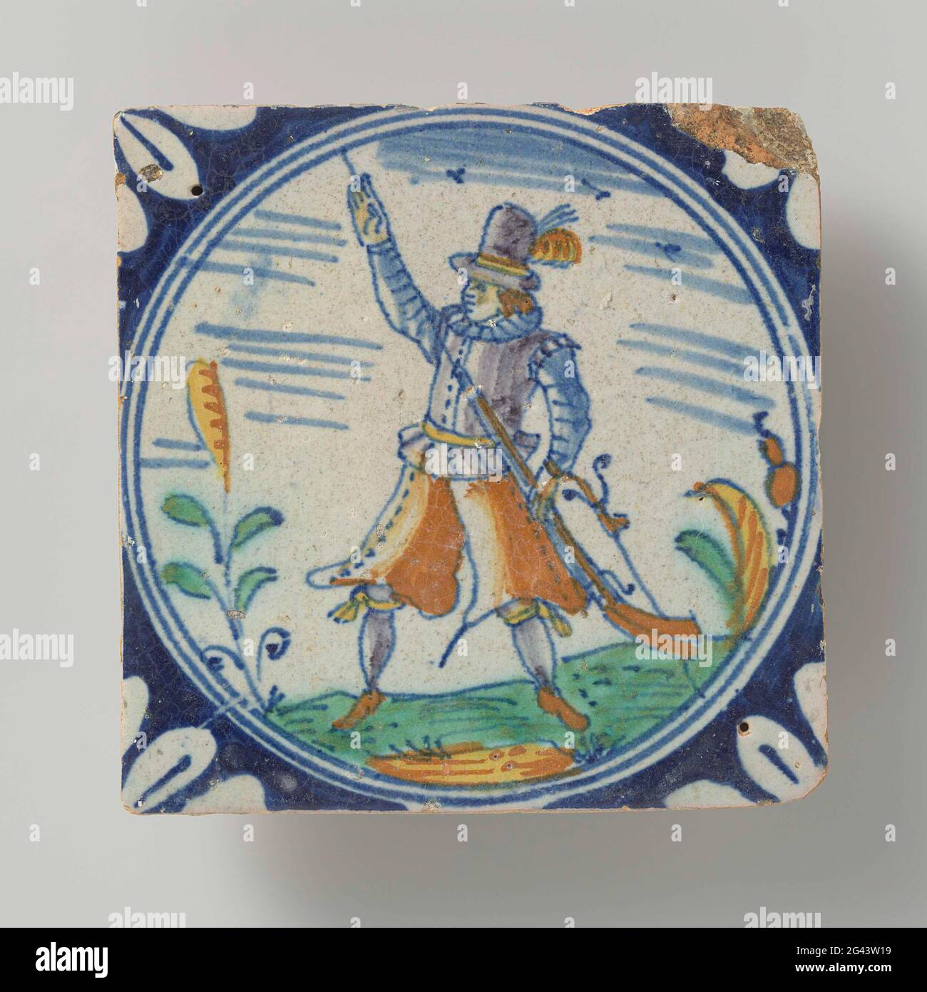 Tile, painted multi-colored with a soldier or a standard bearer. Tile ...