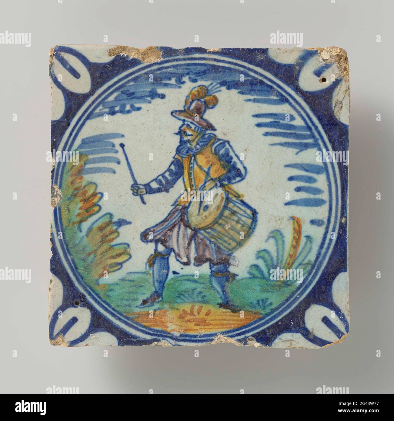 Tile, painted multi-colored with a soldier or a standard bearer. Tile ...