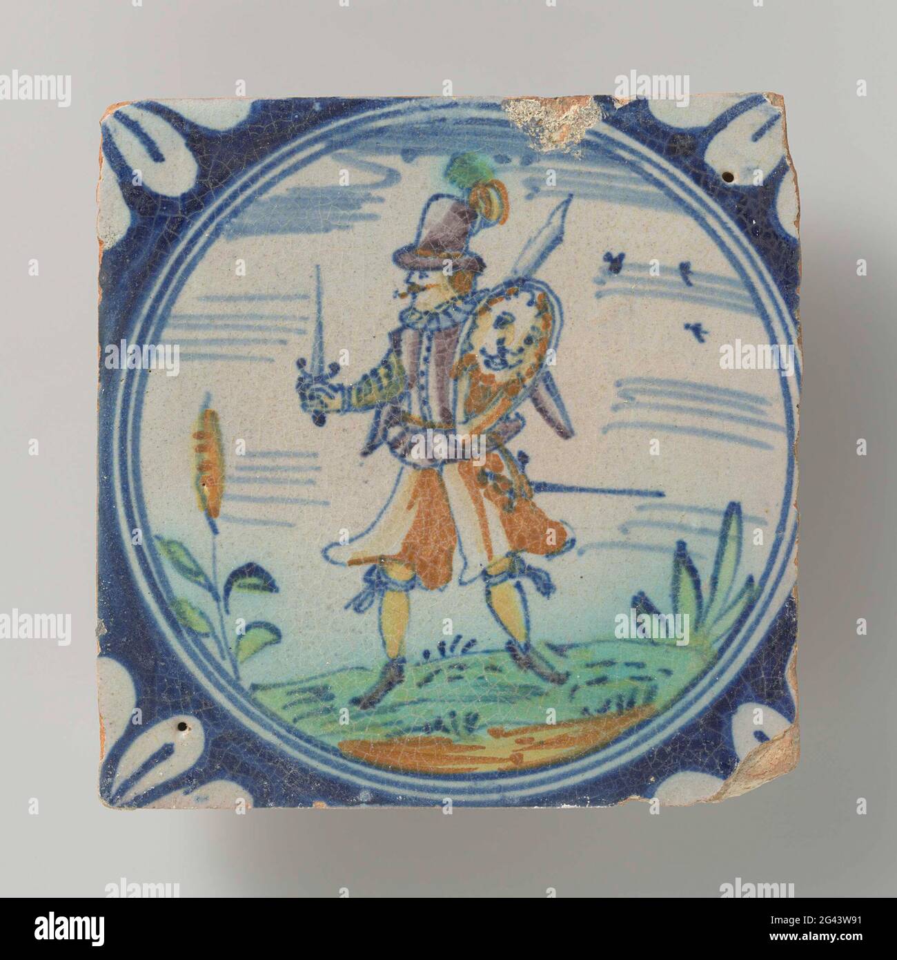 Tile, painted multi-colored with a soldier or a standard bearer. Tile ...