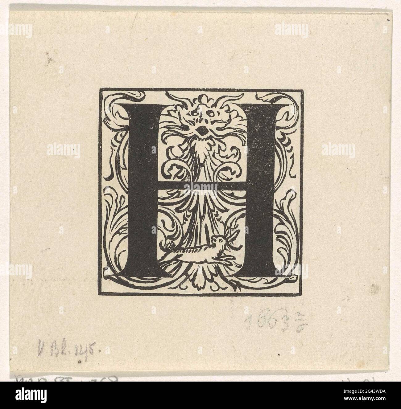 Letter H in a frame with the head of a sample and a hare Stock Photo ...