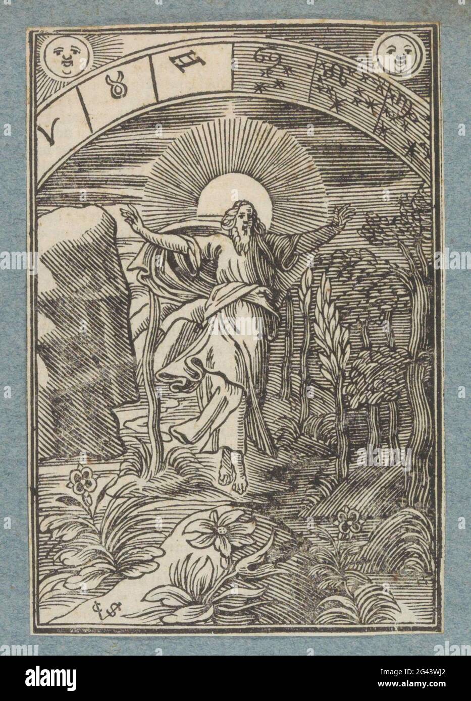 Fourth Creative Day: Creation of sun, moon and stars. God the Father in ...