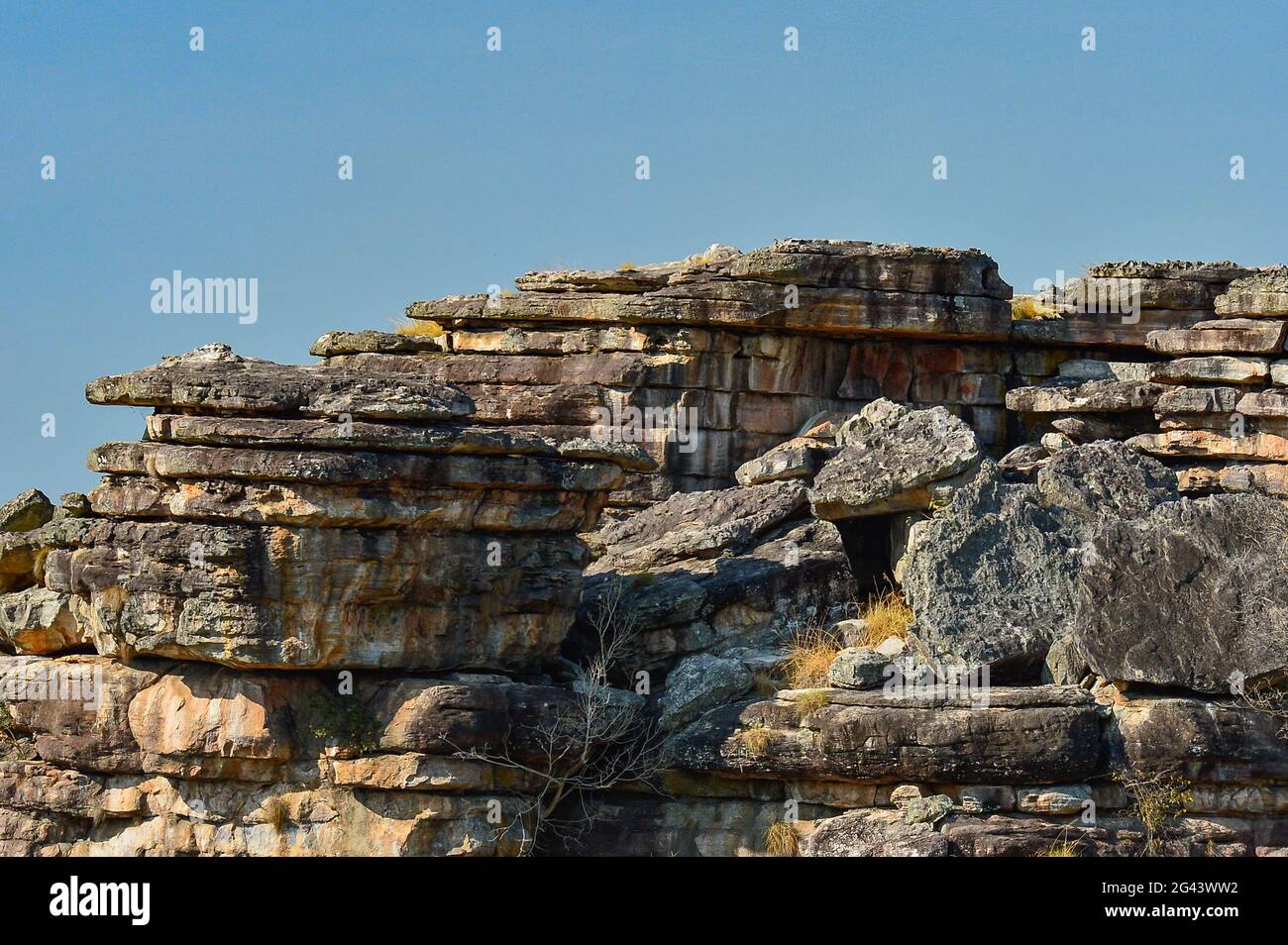 Mighty rocks against a blue sky, Kakadu National Park, Jabiru, Northern ...