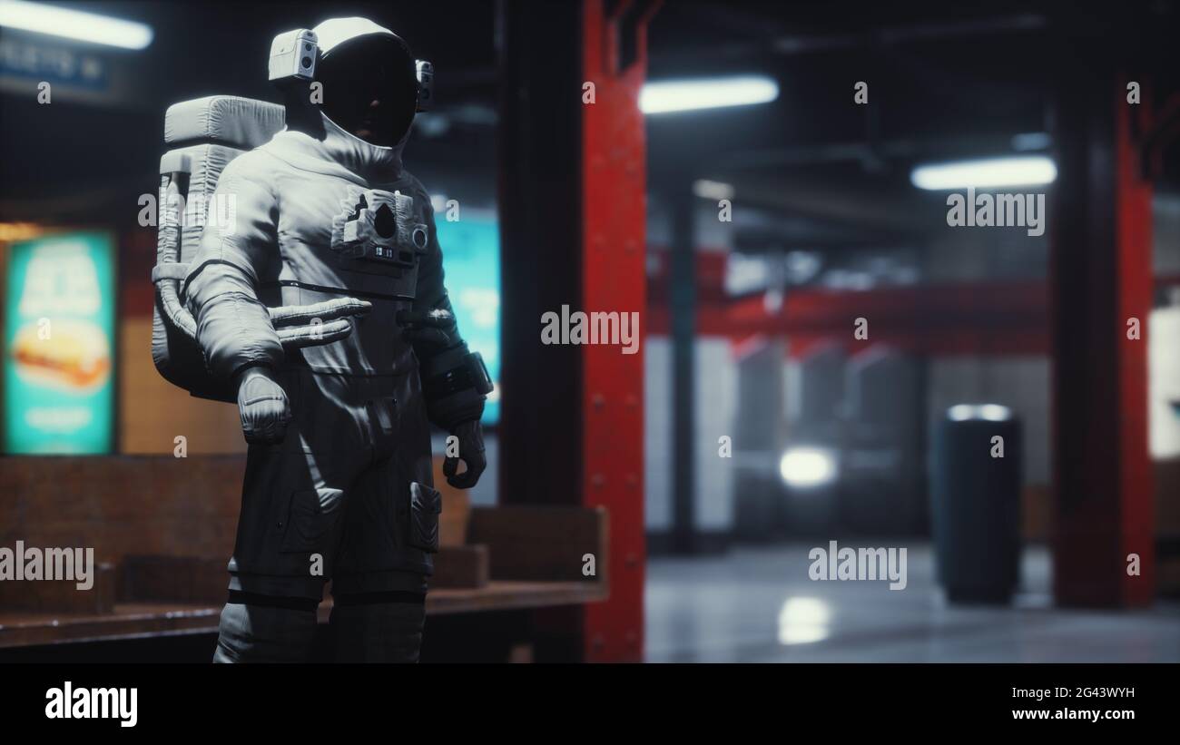 Astronaut at underground metro subway Stock Photo - Alamy