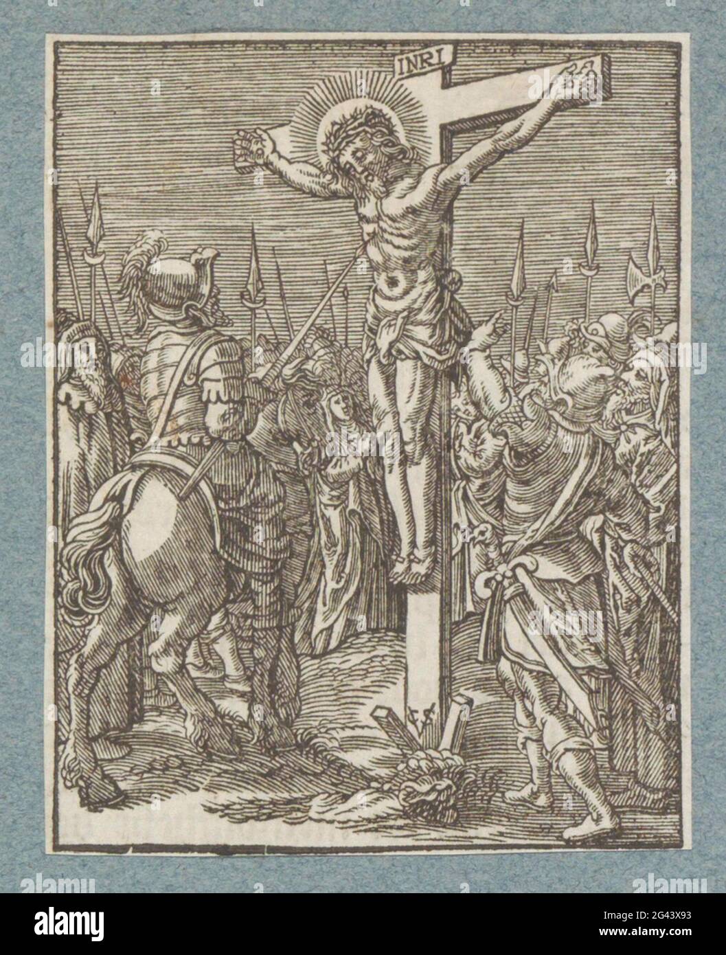 Christ on the cross. Cross death of Christ on Golgota. Longinus sticks ...