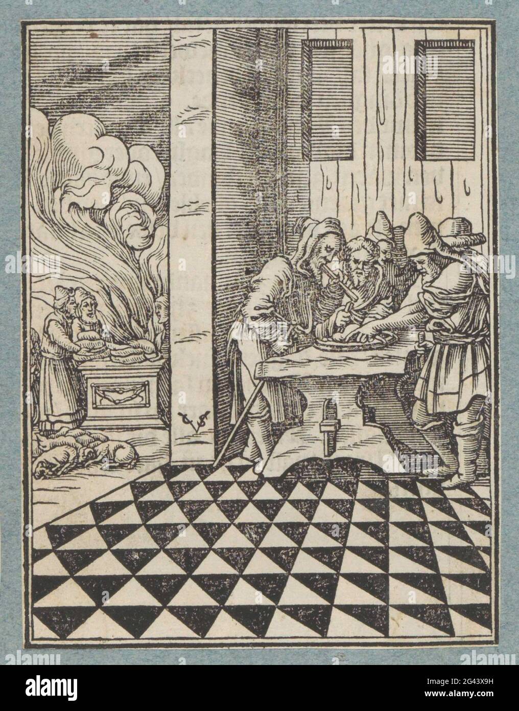 Passover. The Israelites are around a table and eating hastily the lamb ...