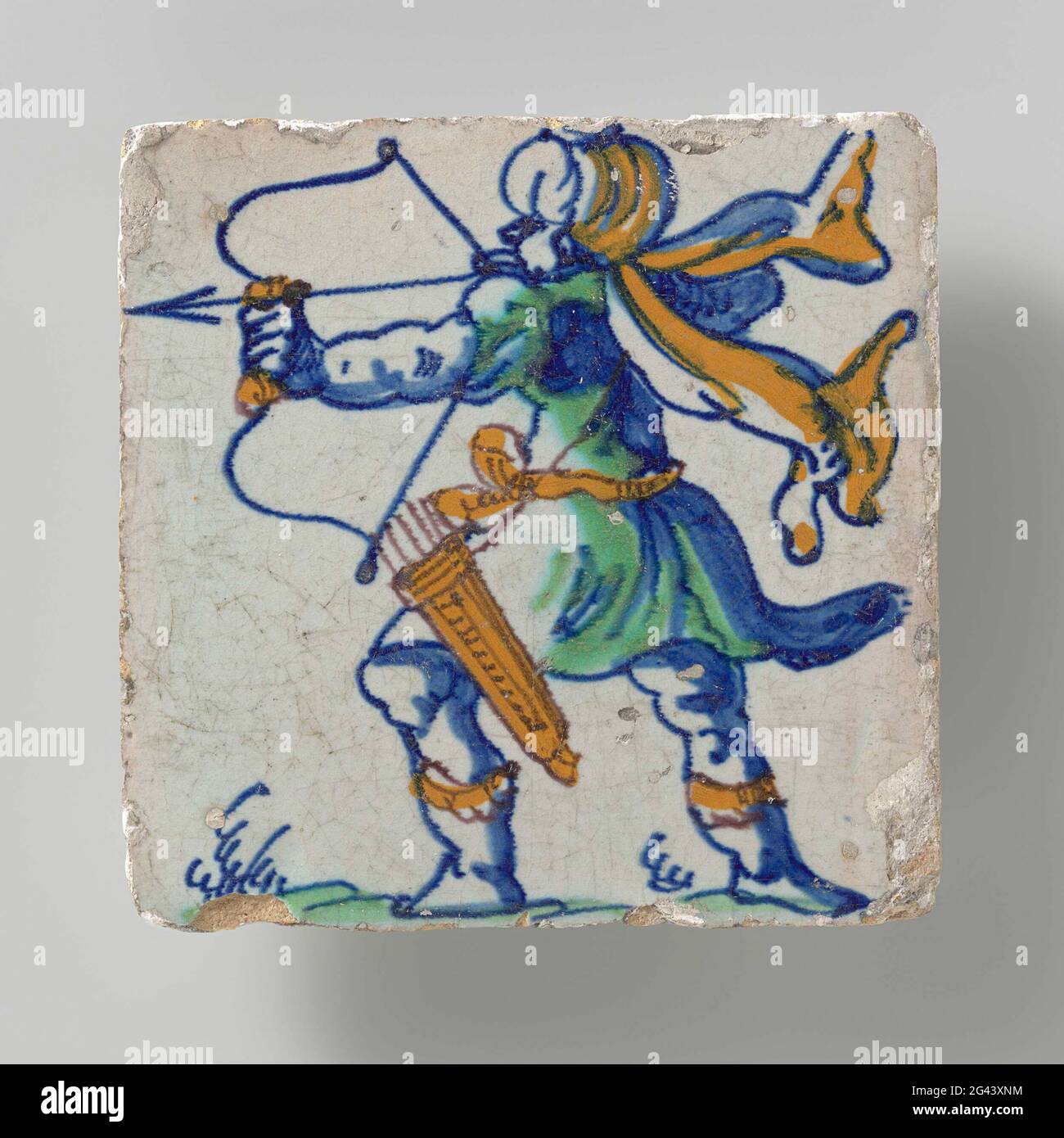 Tile, painted multi-colored with a Roman soldier or a Saracyen ...