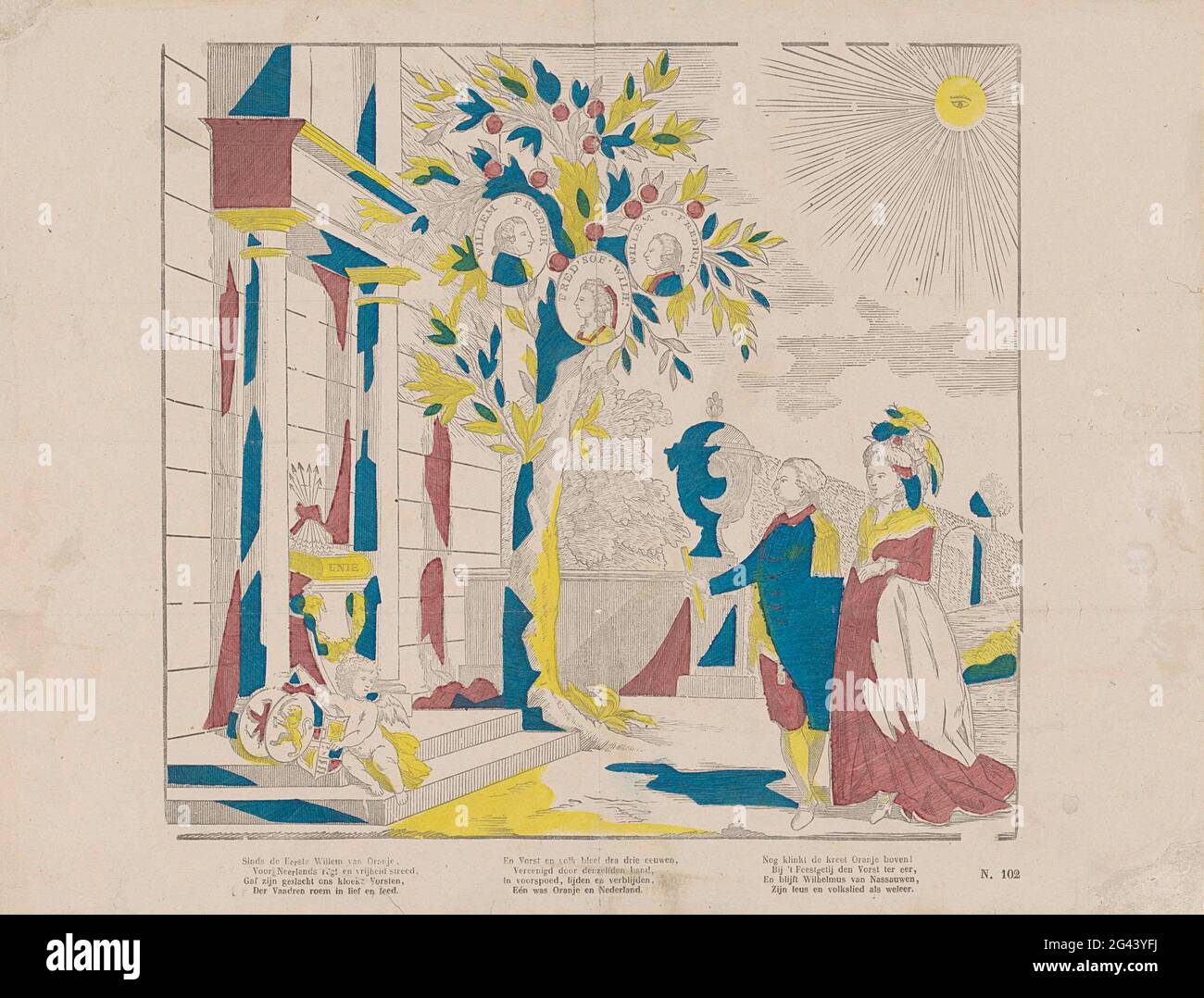 Allegory on the house of Orange. Leaf with an allegorical performance ...