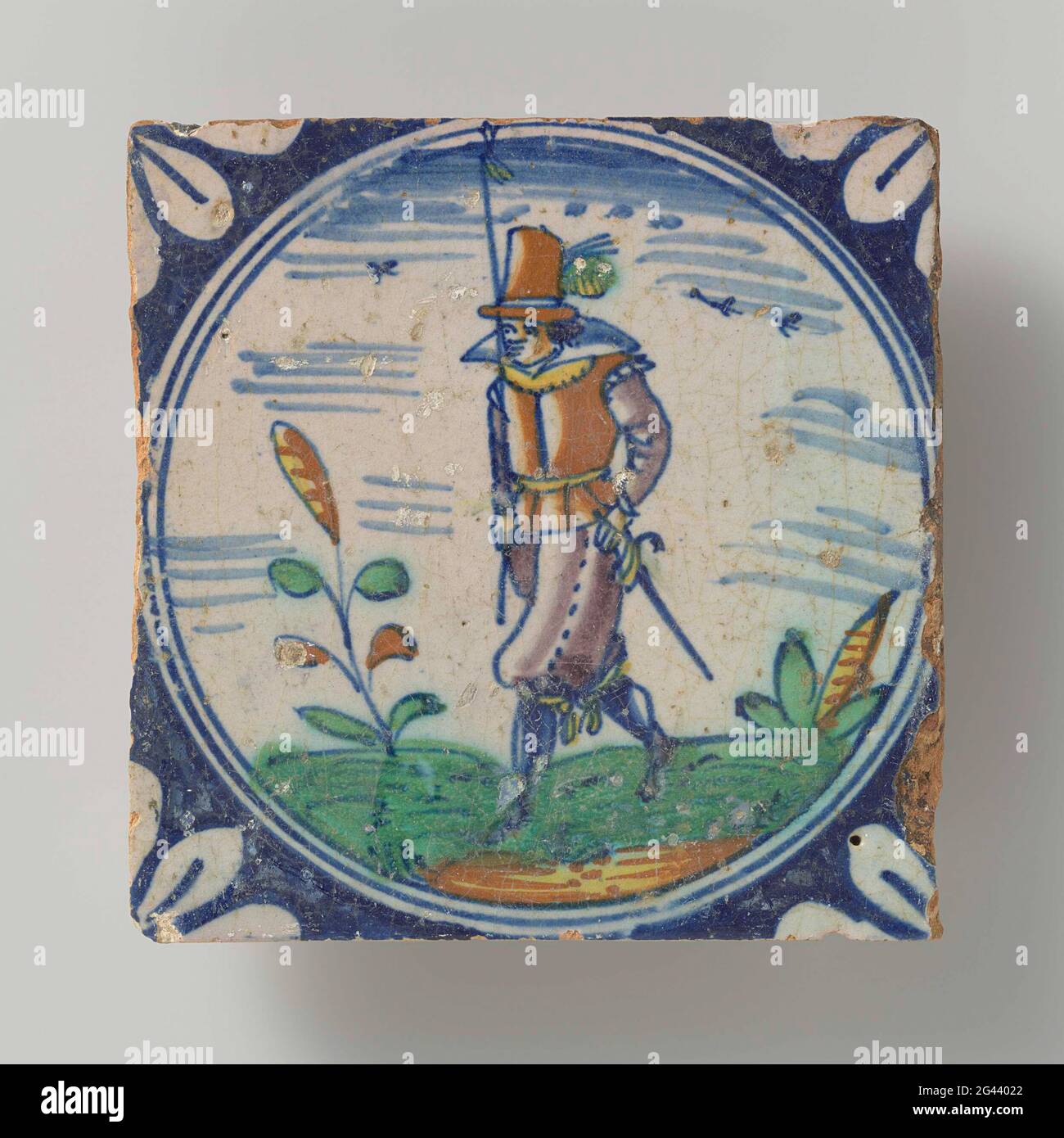 Tile, painted multi-colored with a soldier or a standard bearer. Tile ...