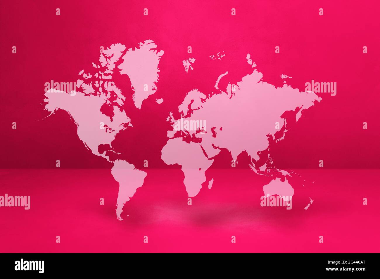 World map on pink wall background. 3D illustration Stock Photo - Alamy