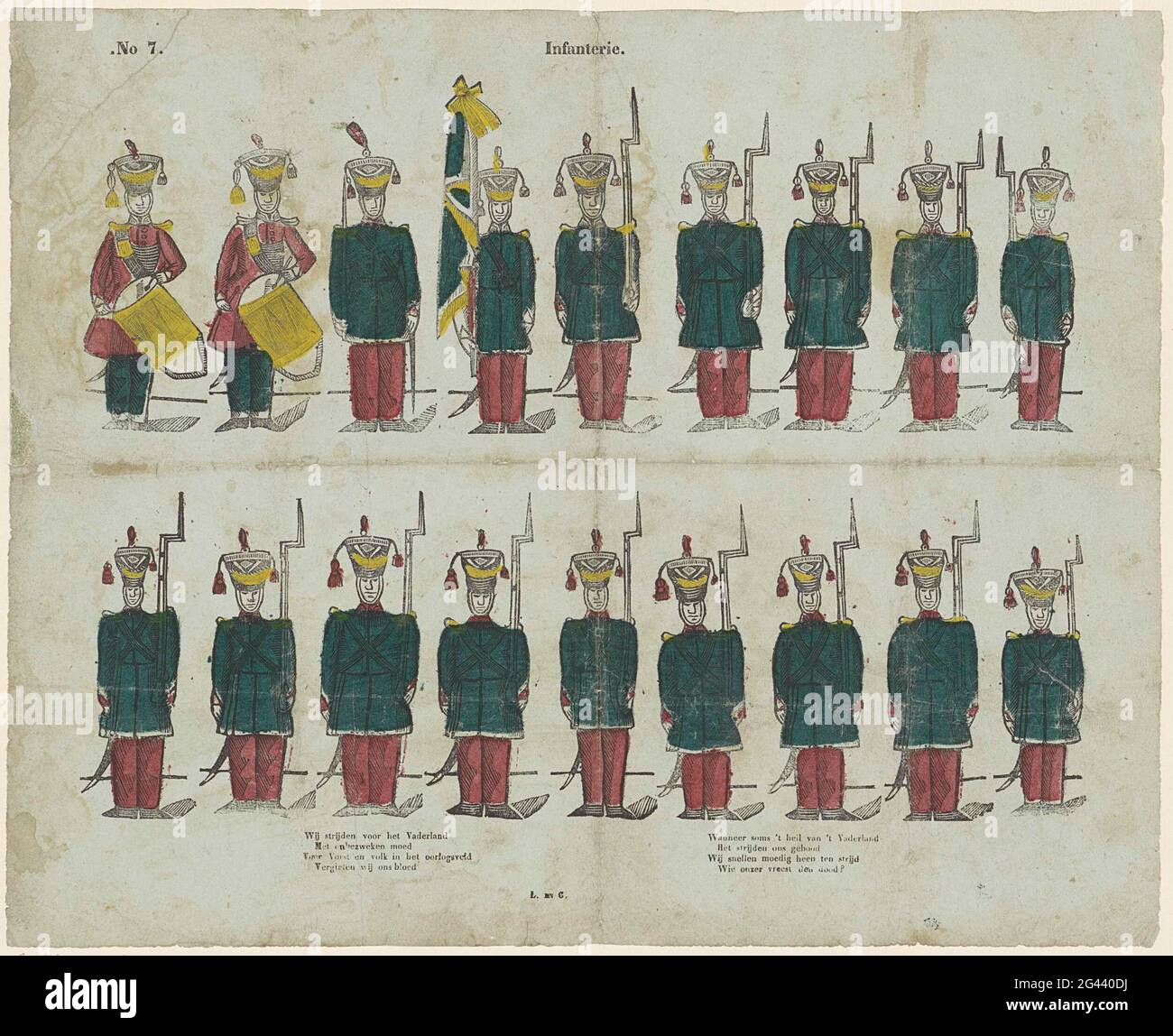 Infantry. Leaf with 2 horizontal representations of rows with nine ...