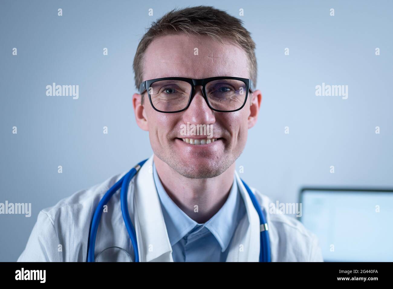 Happy confident male professional medic doctor close up portrait ...