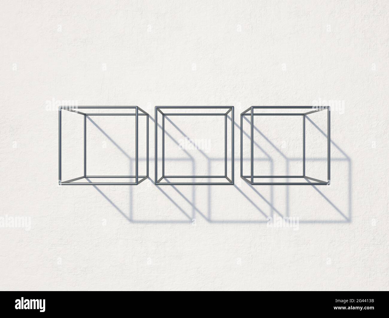 Three metal cubes like wall racks 3D Stock Photo - Alamy