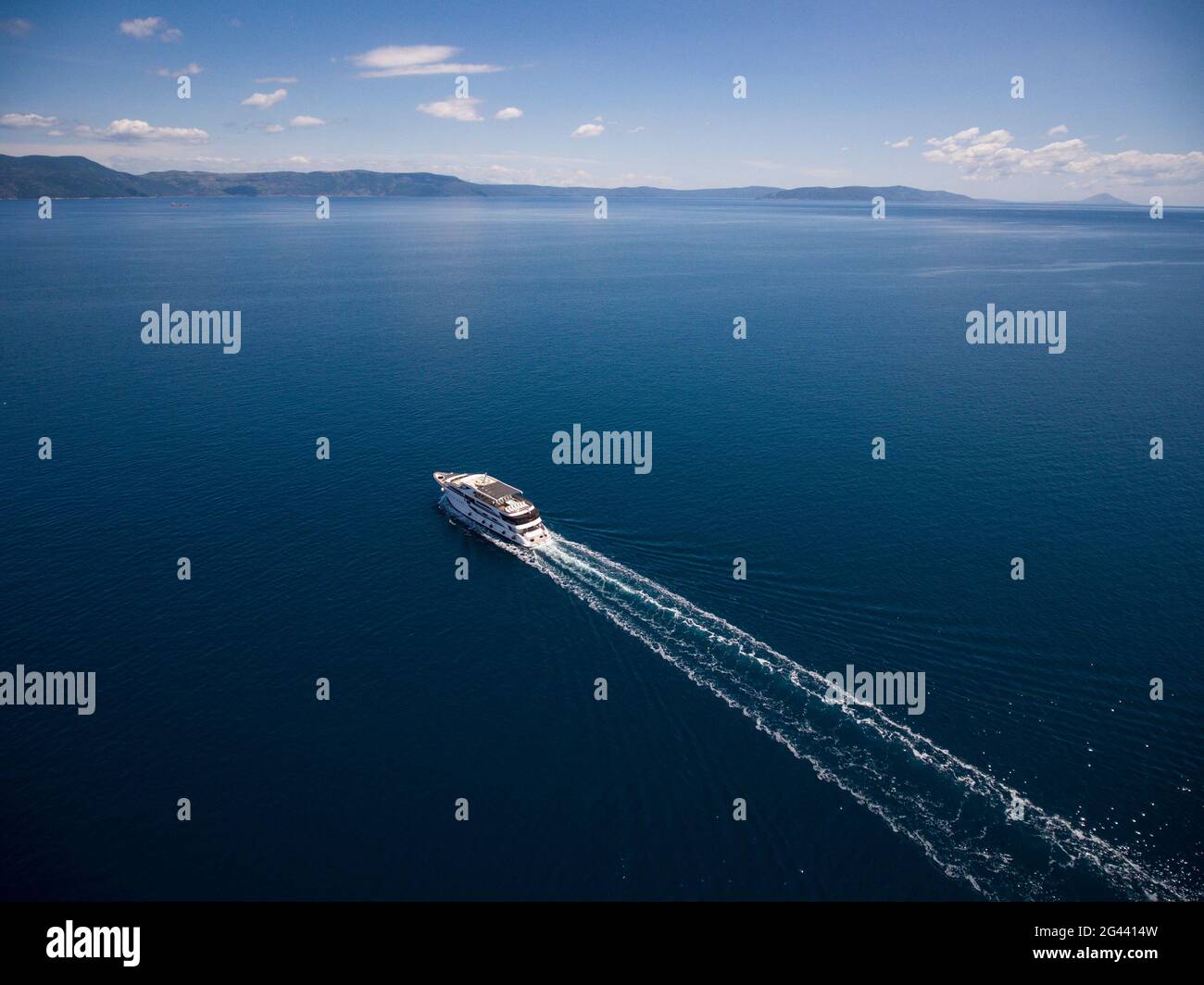 Aerial view of the cruise ship in the Adriatic Sea, near Rabac, Istria ...