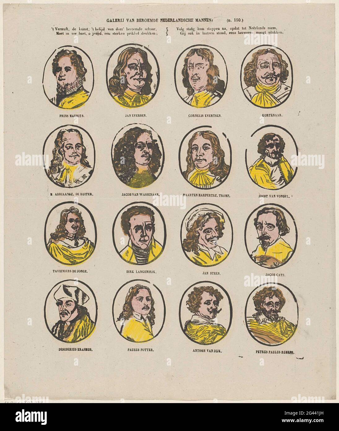 Gallery of famous Dutch men. Sheet with 16 oval portraits of famous ...