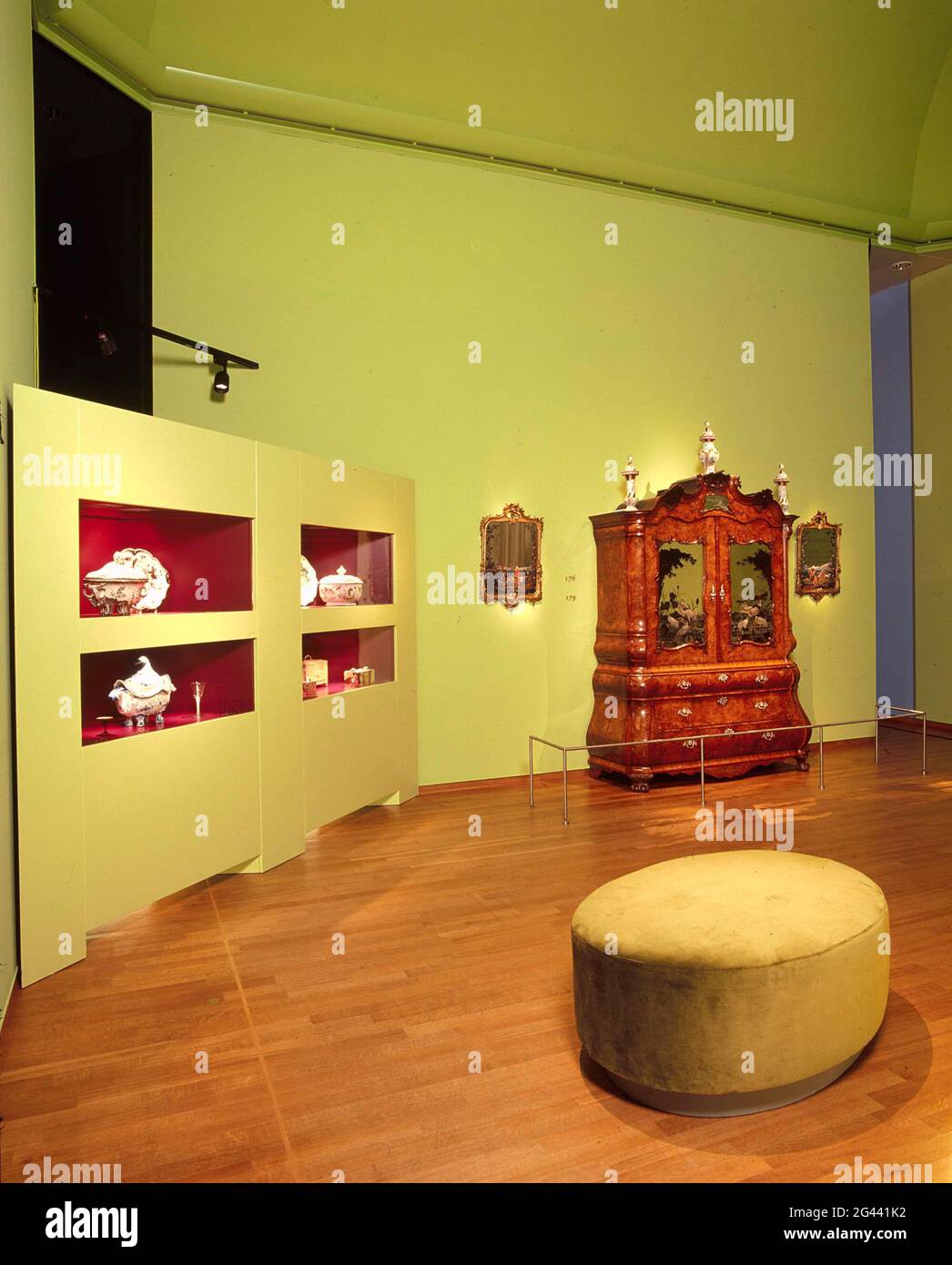 Room with green walls and right a cabinet; Exhibition Rococo, the ...