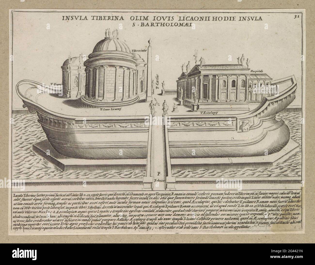 Tree island in Rome; Insula Tiberina Olim Iovis Licanii Hodie Insula S ...
