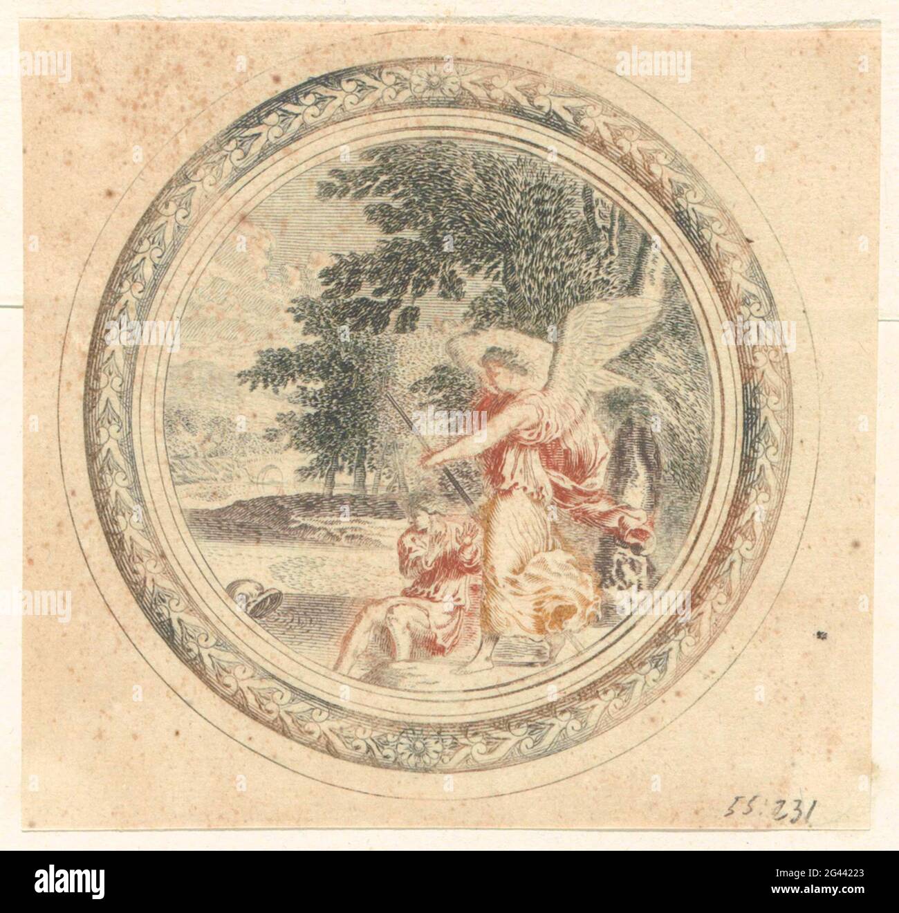 Tobias and the angel at the Tigris River. Tobias sits with his feet in ...