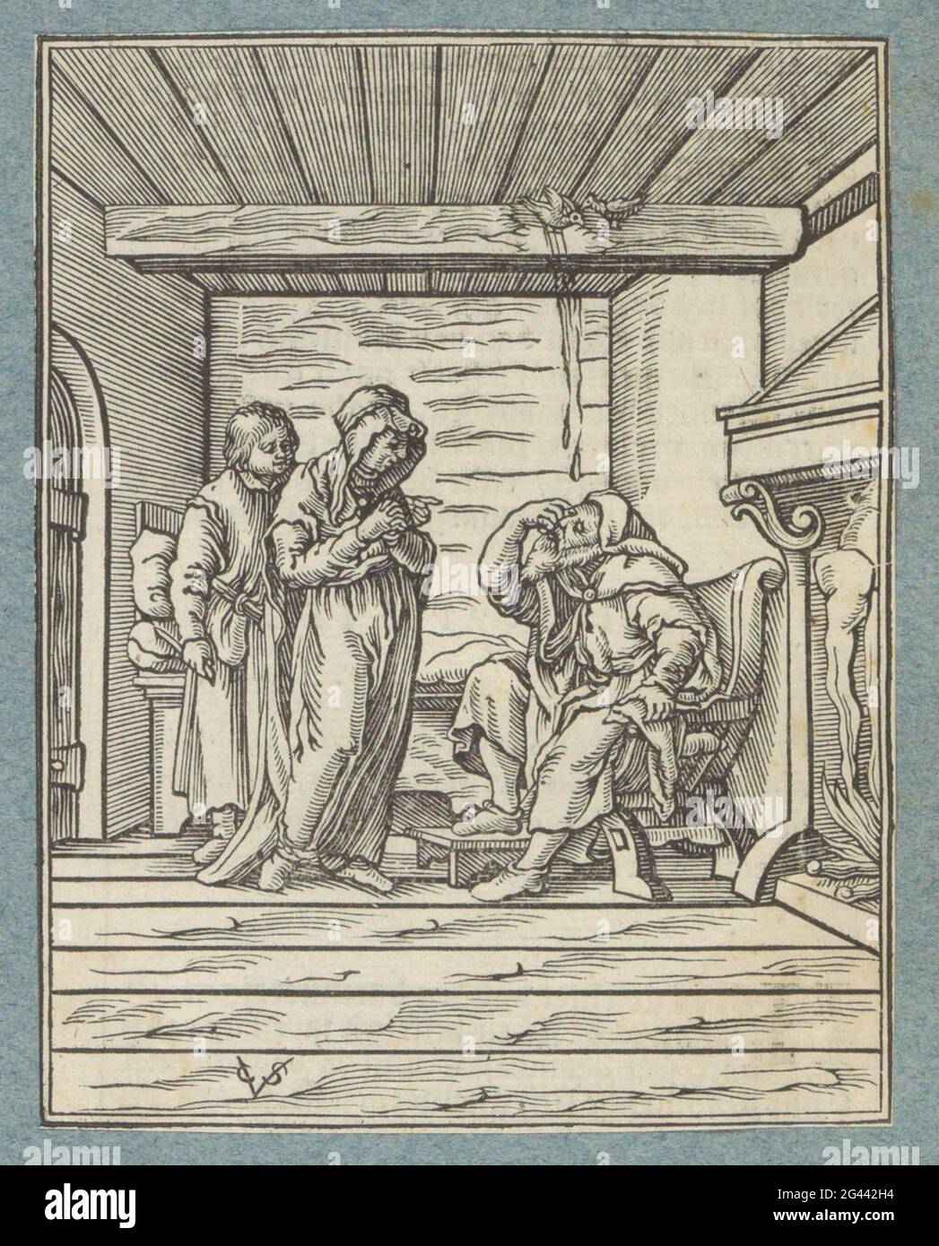 Tobit becomes blind. Tobit is sitting in a chair next to the fireplace ...