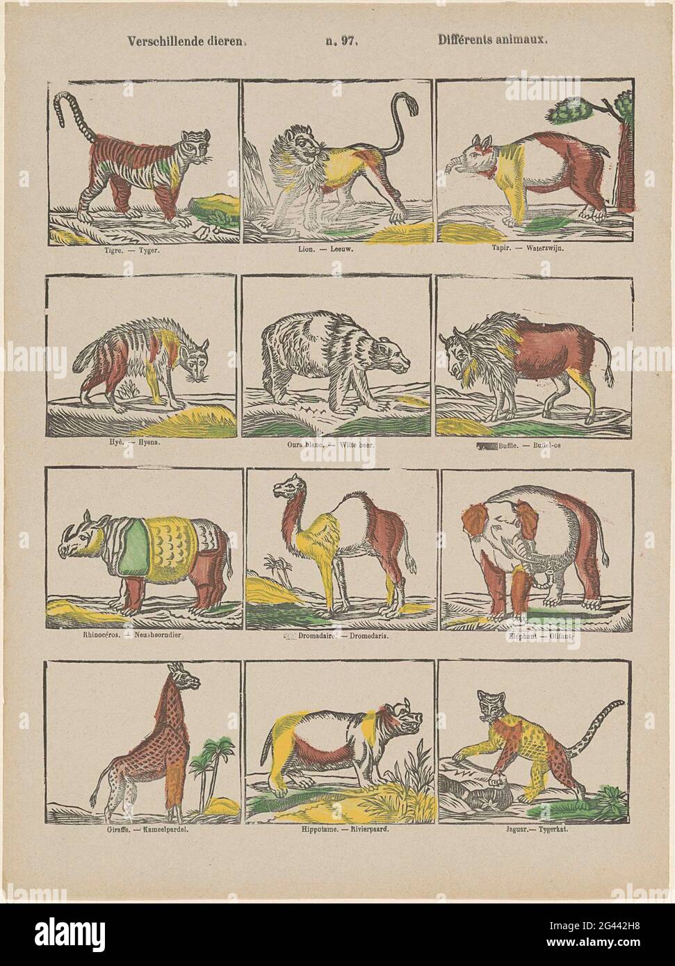 Different animals / Différents Animaux. Leaf with 12 performances of ...