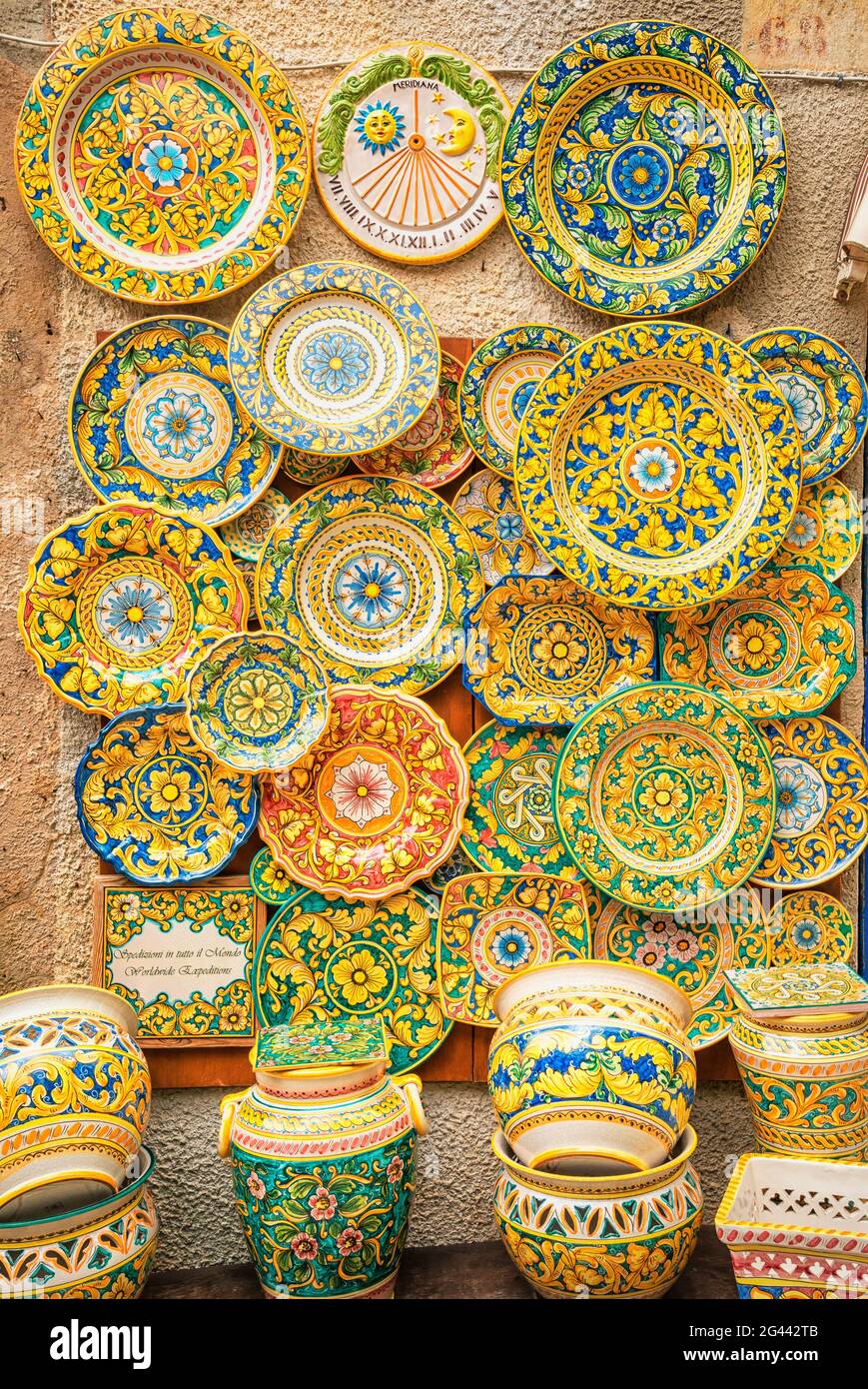 Traditional plates on display, Erice. Sicily, Italy Stock Photo - Alamy