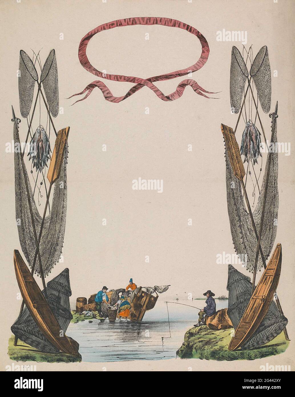 Greeting letter with fishermen and fishing nets. Greeting letter with ...