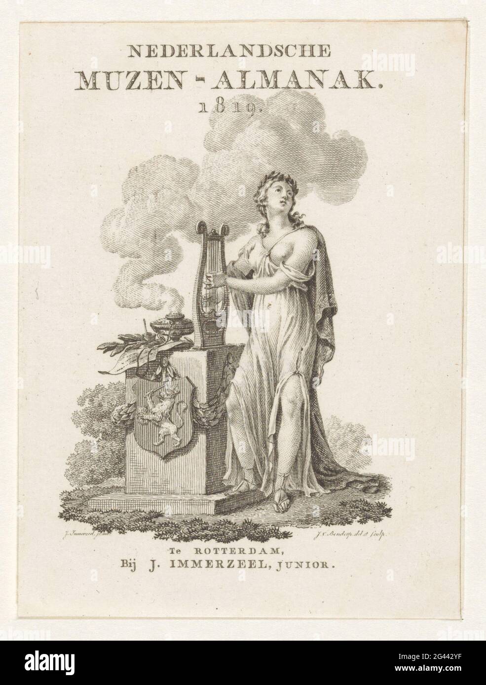Muse with winch; Title page for: S.N. Nederlandsche Muzen-Almanak, 1819 ...