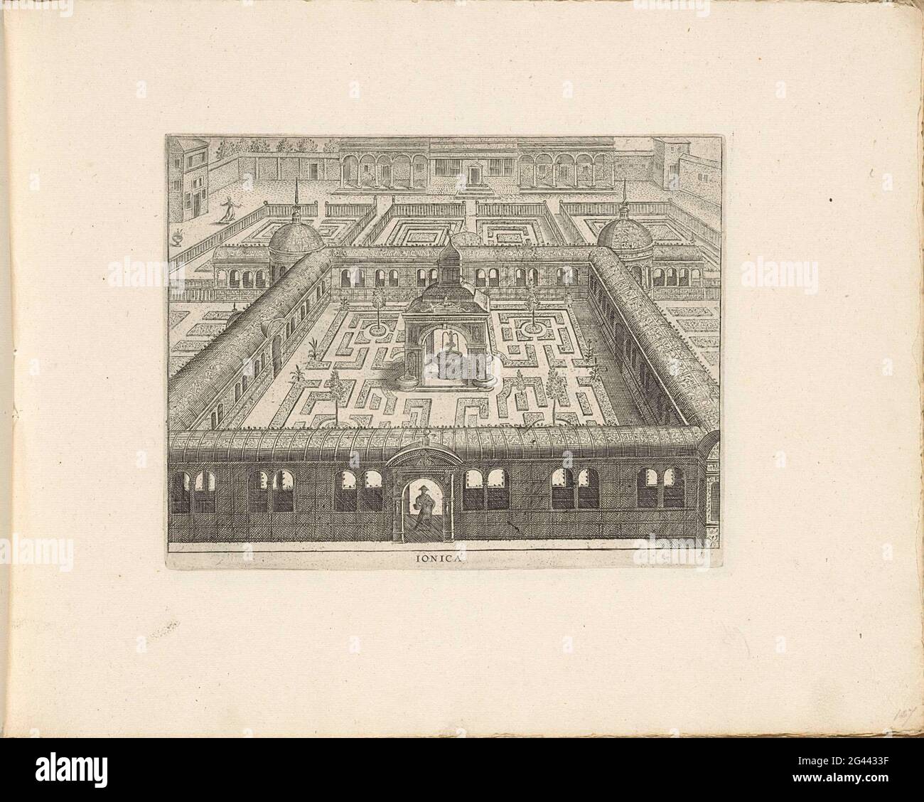 Garden with central grounds enclosed by a corridor of grille and a ...