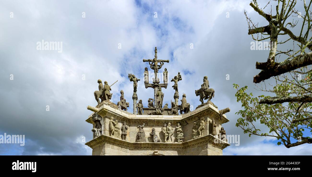 Monument with statues, The Calvary, Saint-Germain Church, Pleyben ...
