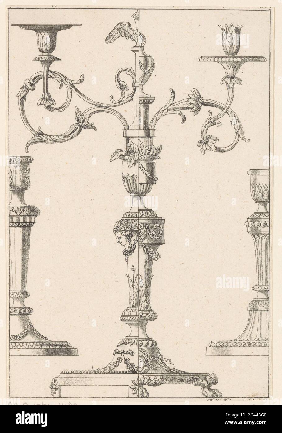 Candlesticks and girandole; Design of silverware; Dessseins the ...