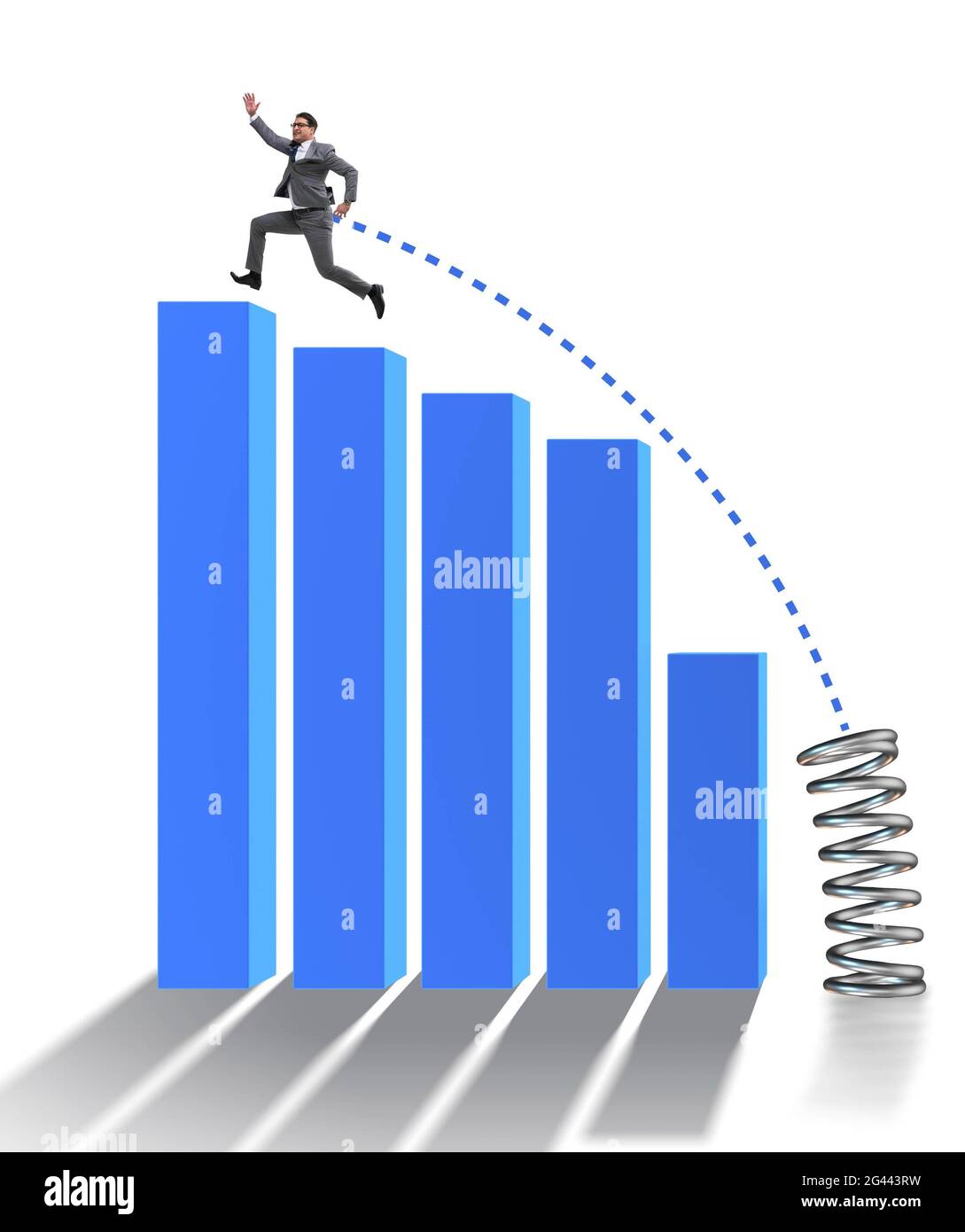 Business people jumping over bar charts Stock Photo - Alamy