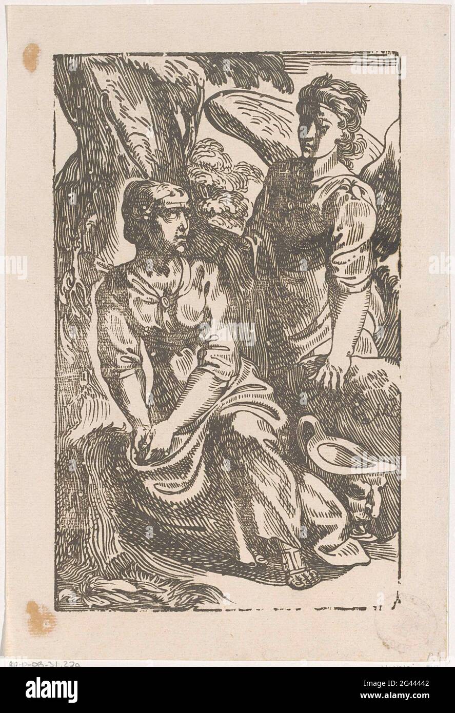 Hagar and the angel. Hagar is in the desert at a source, where an angel ...