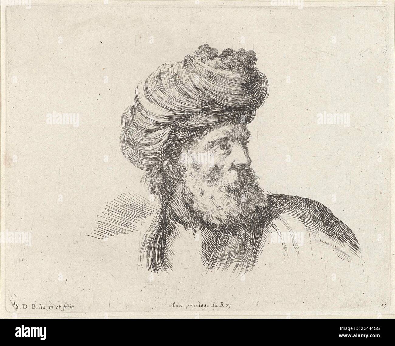 Head of a Turkish man with beard and turban, to the right; The ...