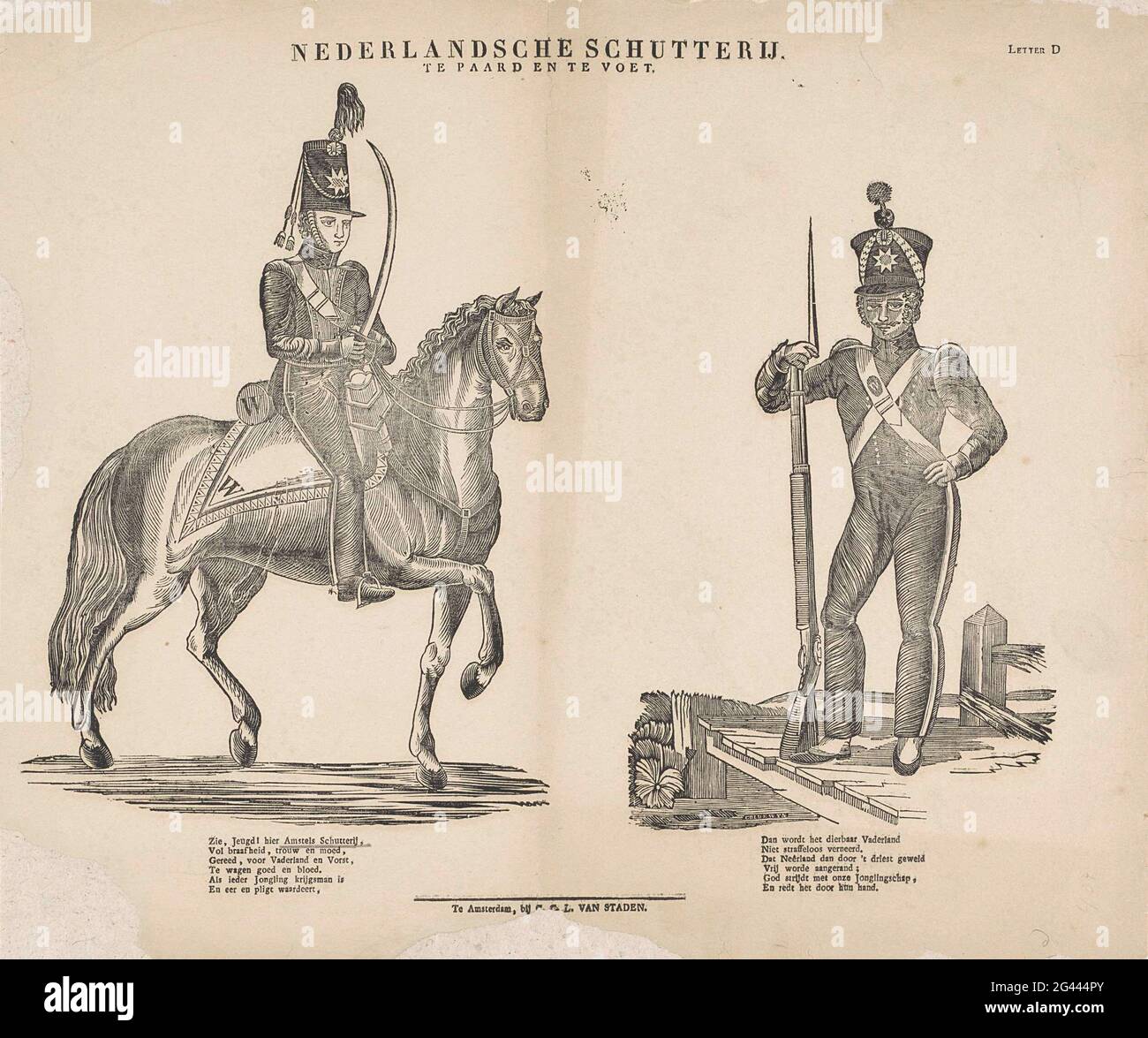Dutch militia / on horseback and on foot. Sheet with 2 performances of ...