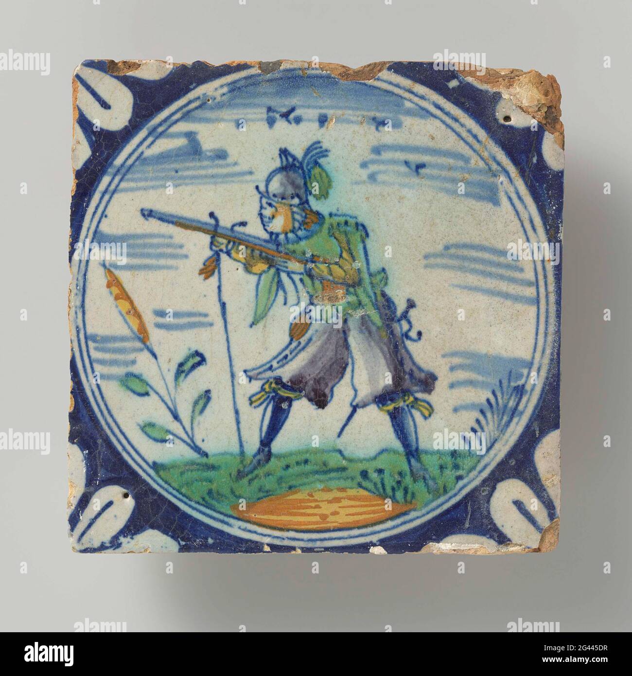 Tile, painted multi-colored with a soldier or a standard bearer. Tile ...