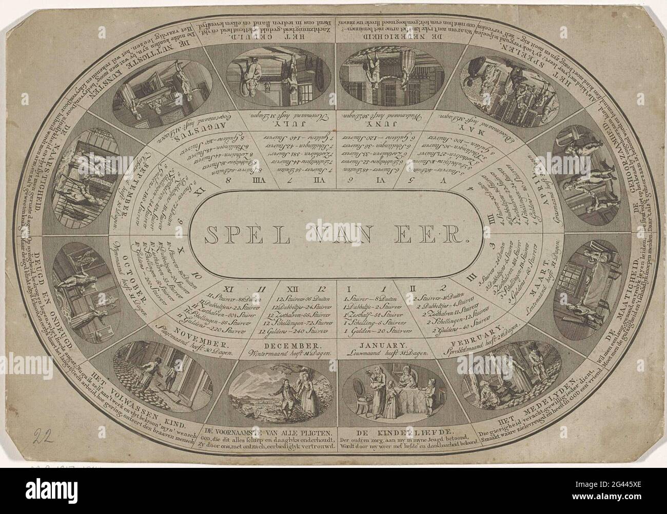 Game of honor. Oval board game with title in the middle, divided into ...