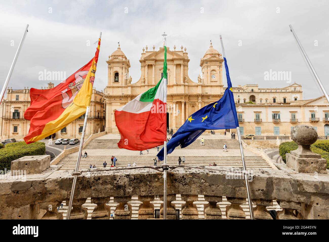 Flags, Nicholas of Myra Cathedral, Noto, Sicily, Italy Stock Photo - Alamy