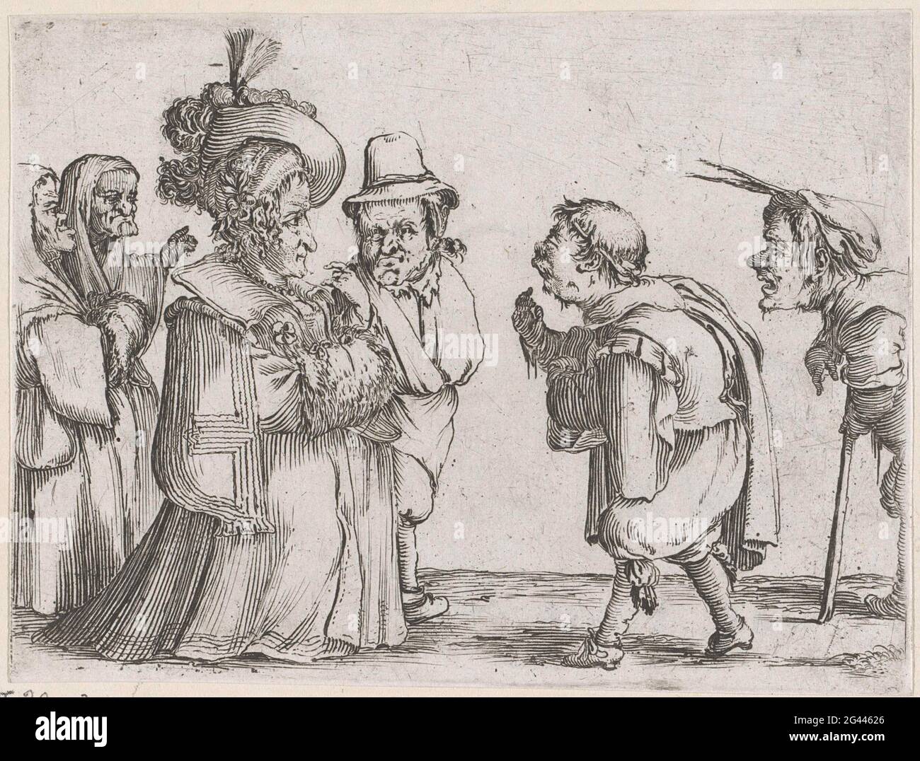 Meeting between dwarfs; Comic scenes. A female dwarf with the result is ...