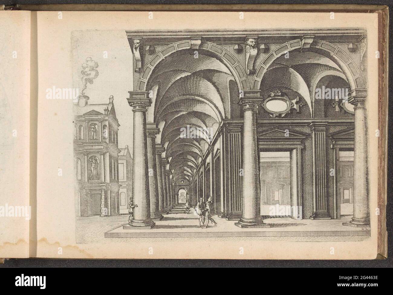 Colonnade around a courtyard; Small architectural perspective faces ...