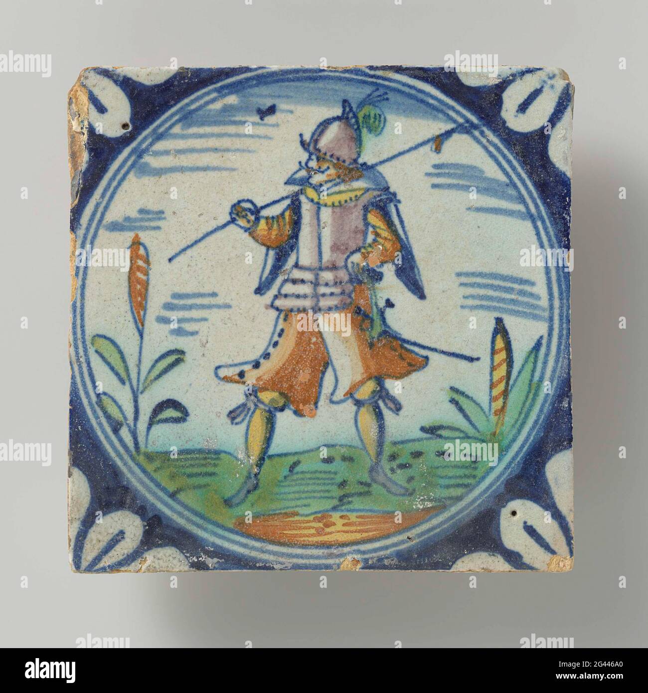 Tile, painted multi-colored with a soldier or a standard bearer. Tile ...