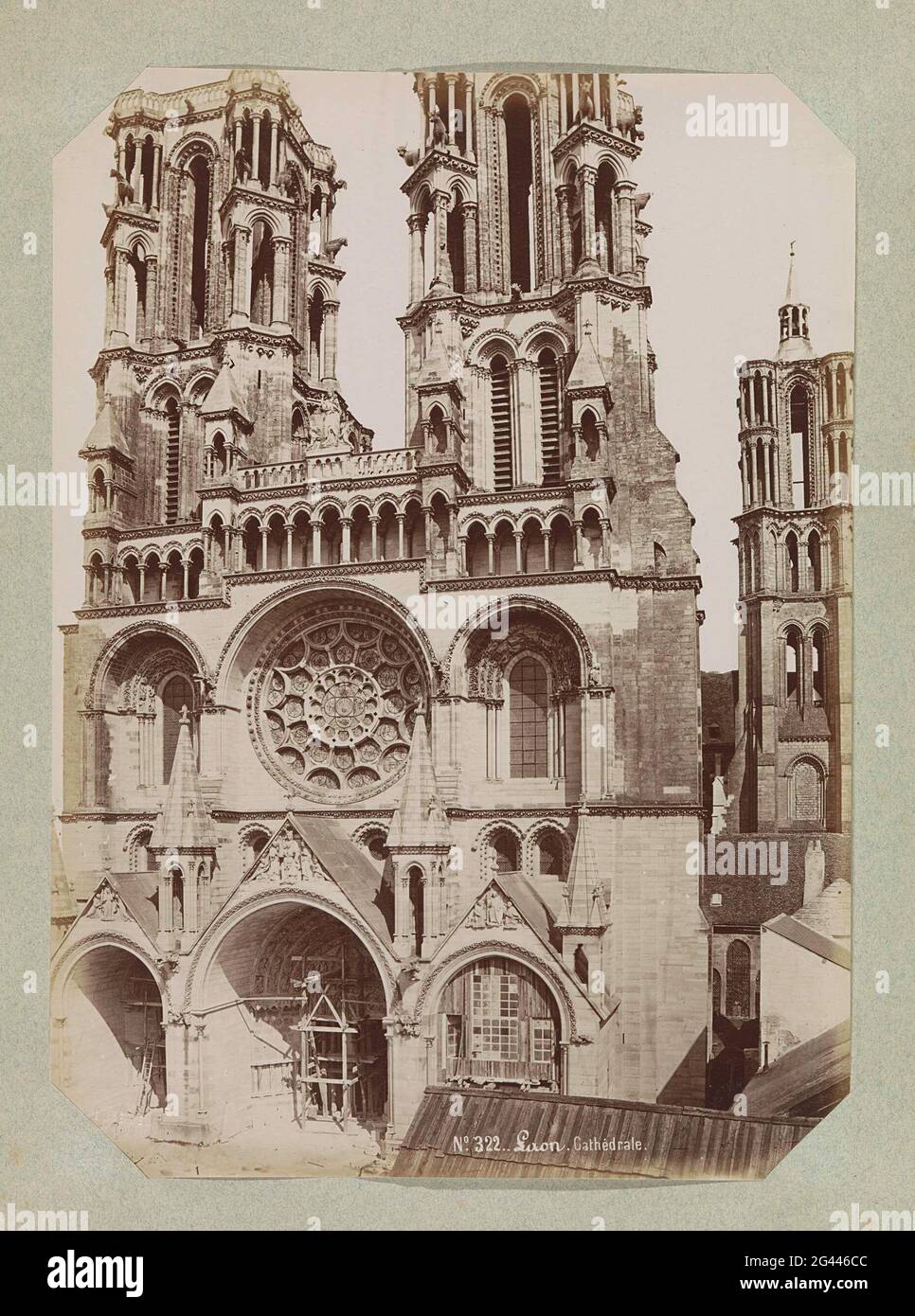 Portals and towers of Laon's Cathedral; Laon. Cathédrale. Part of photo ...