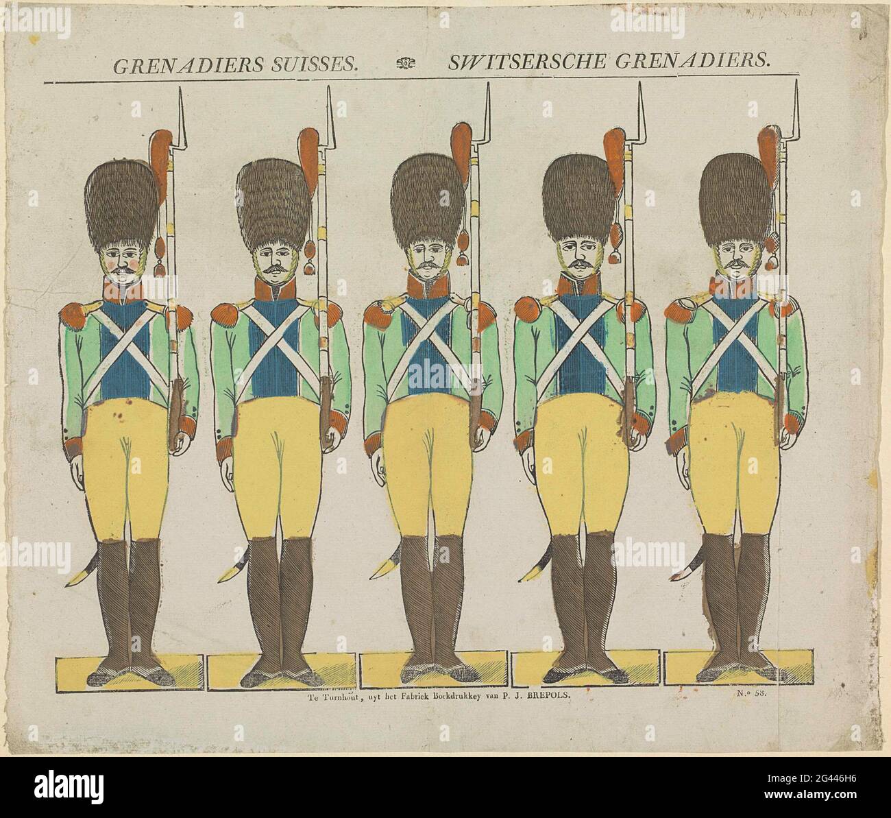 Grenadiers Suisses / Switserse Grenadiers. Leaf with 5 performances of ...