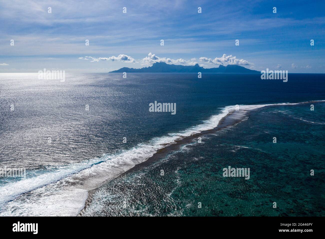 Aerial view of the reef that separates the lagoon from the South ...