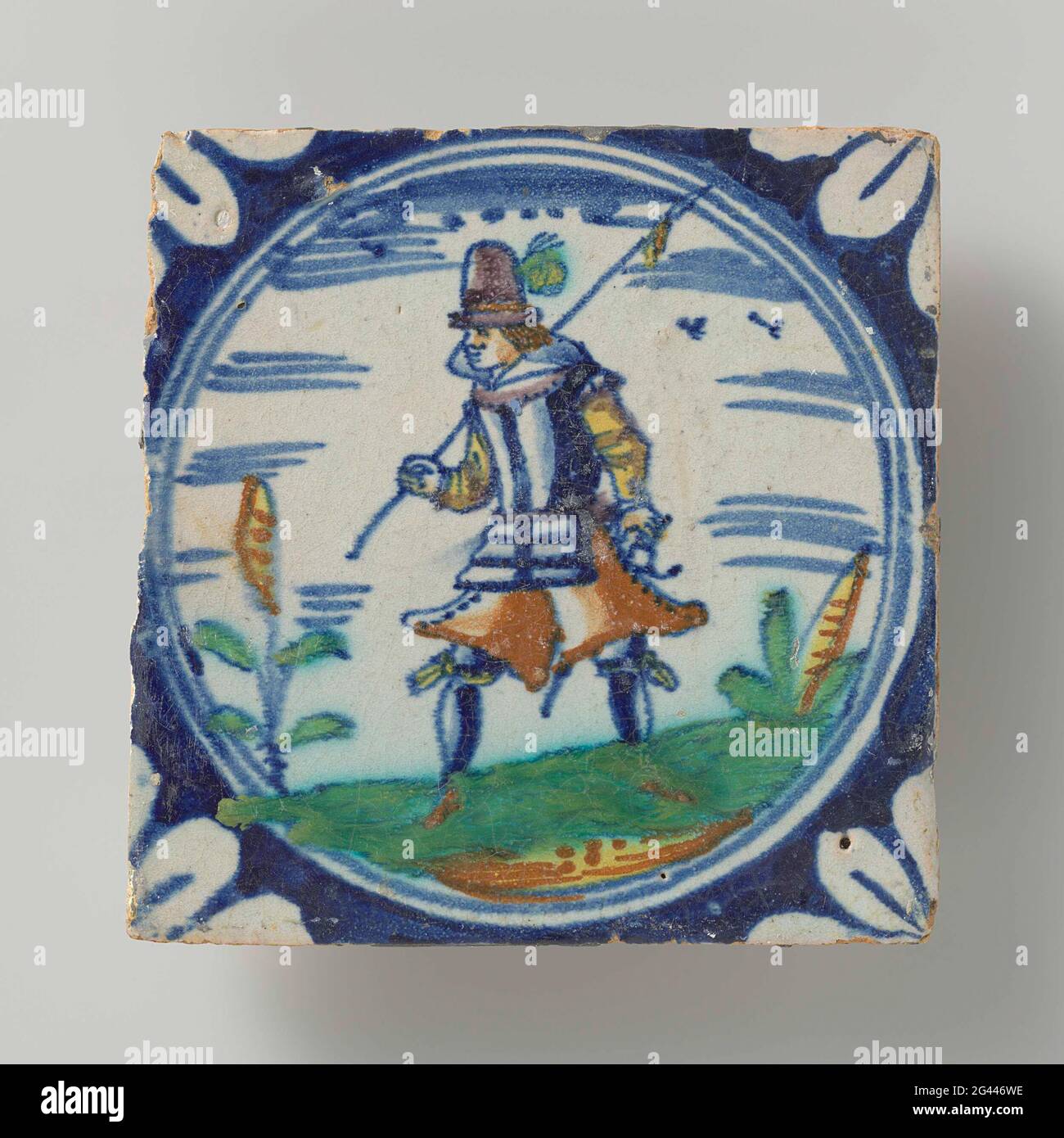 Tile, painted multi-colored with a soldier or a standard bearer. Tile ...
