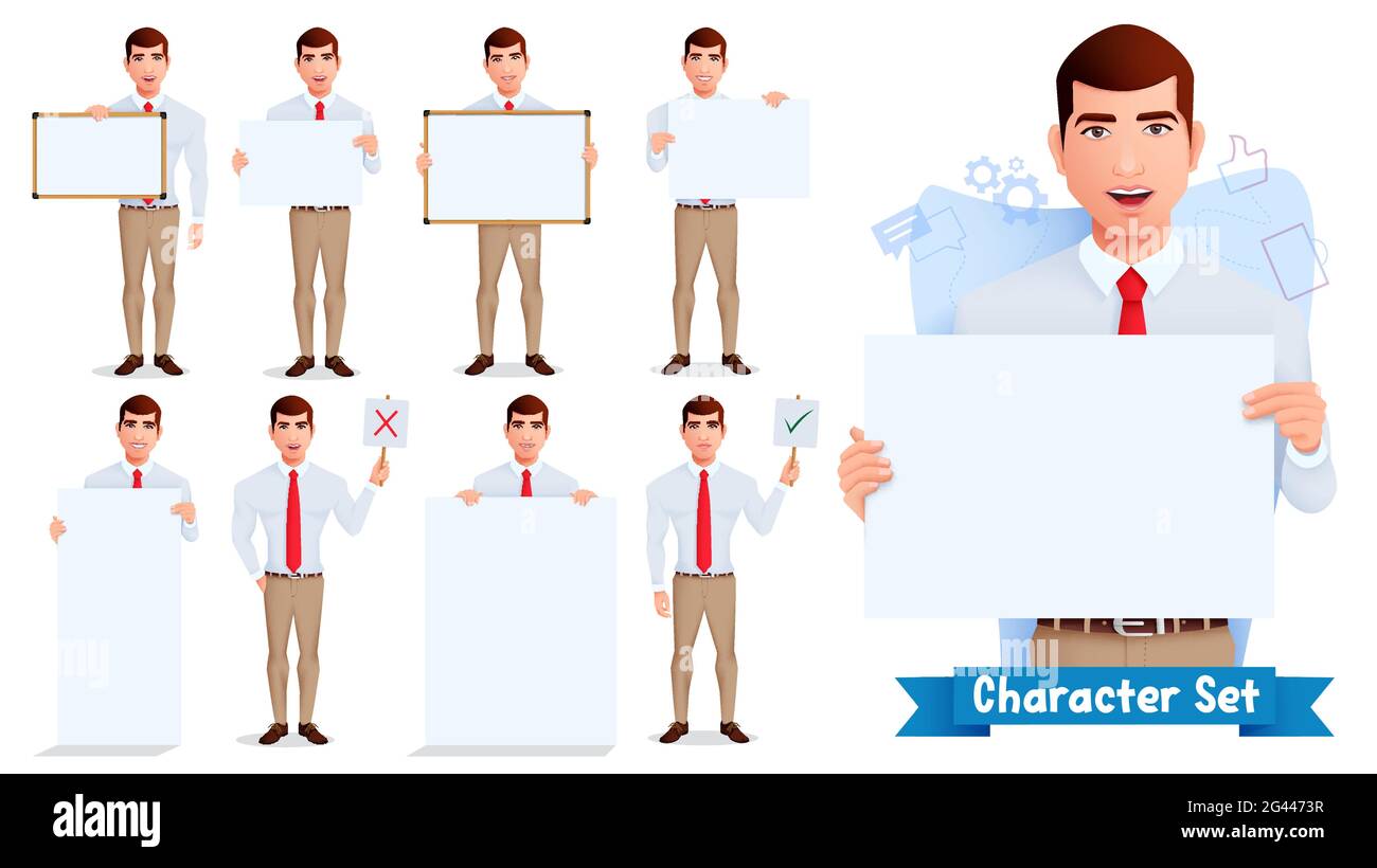 Businessman character vector set. Business man characters in presenting ...